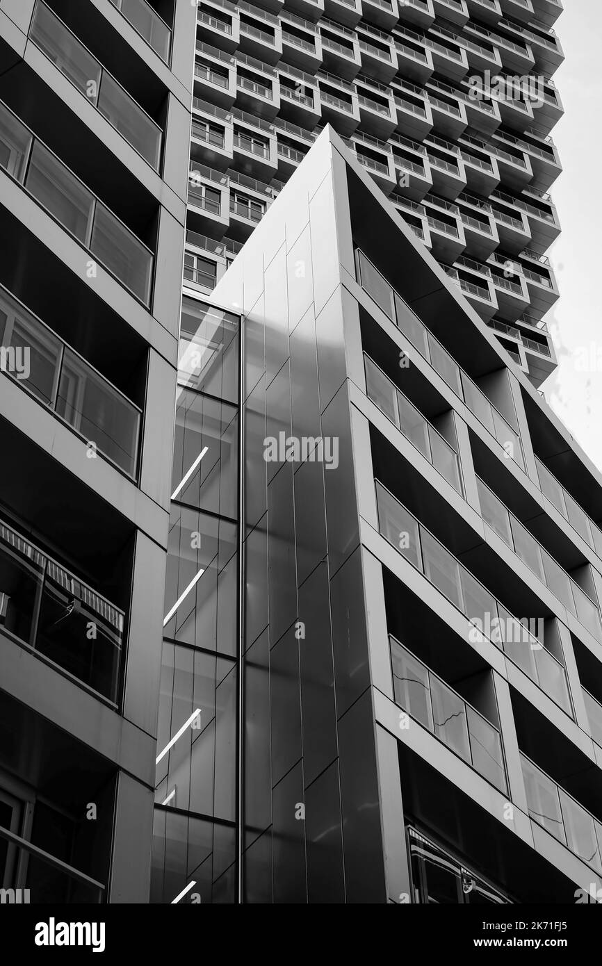 Abstract fragment of modern architecture, walls made of concrete and ...