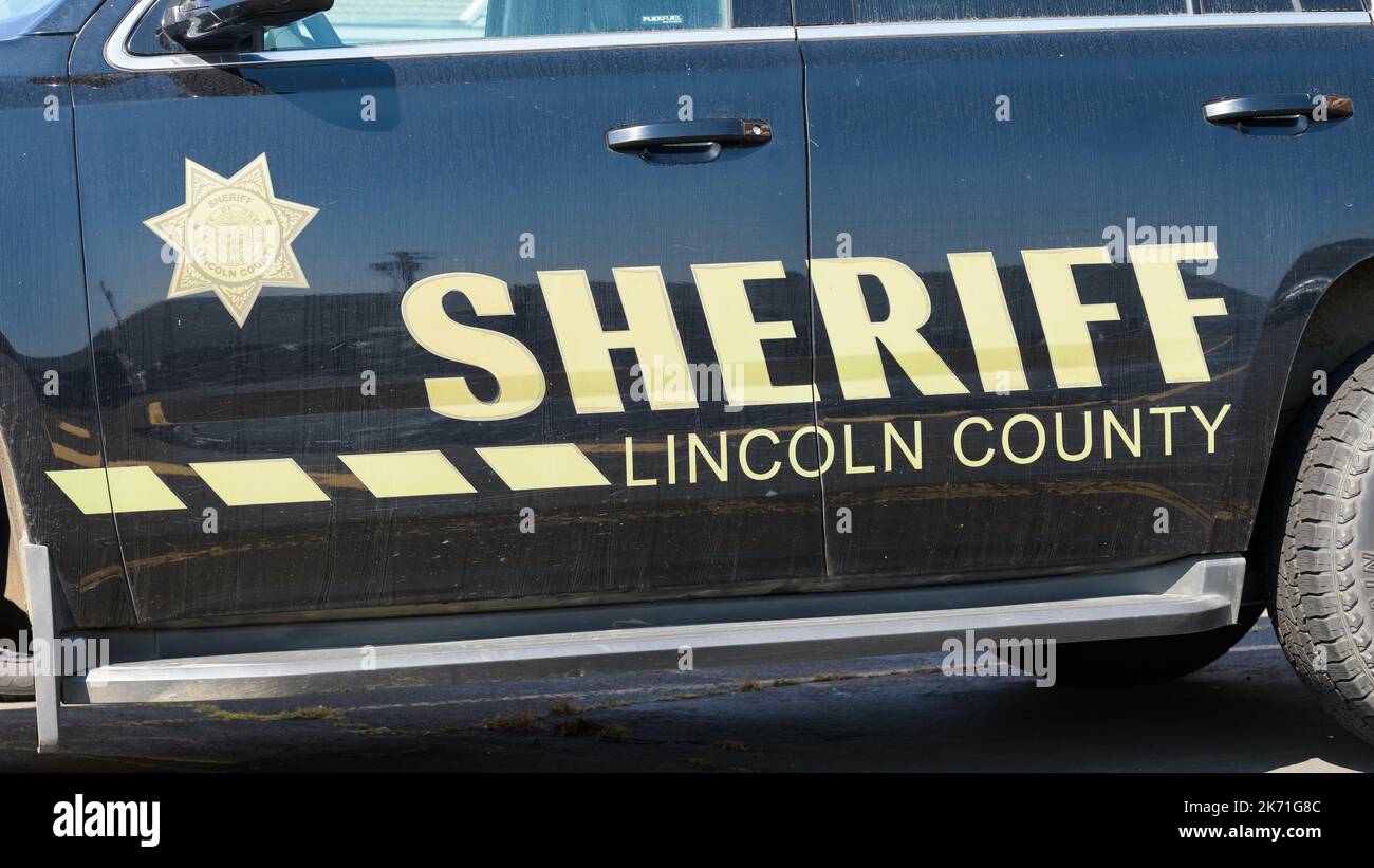 Newport, OR, USA - September 20, 2022; Sheriff name on side of Lincoln ...