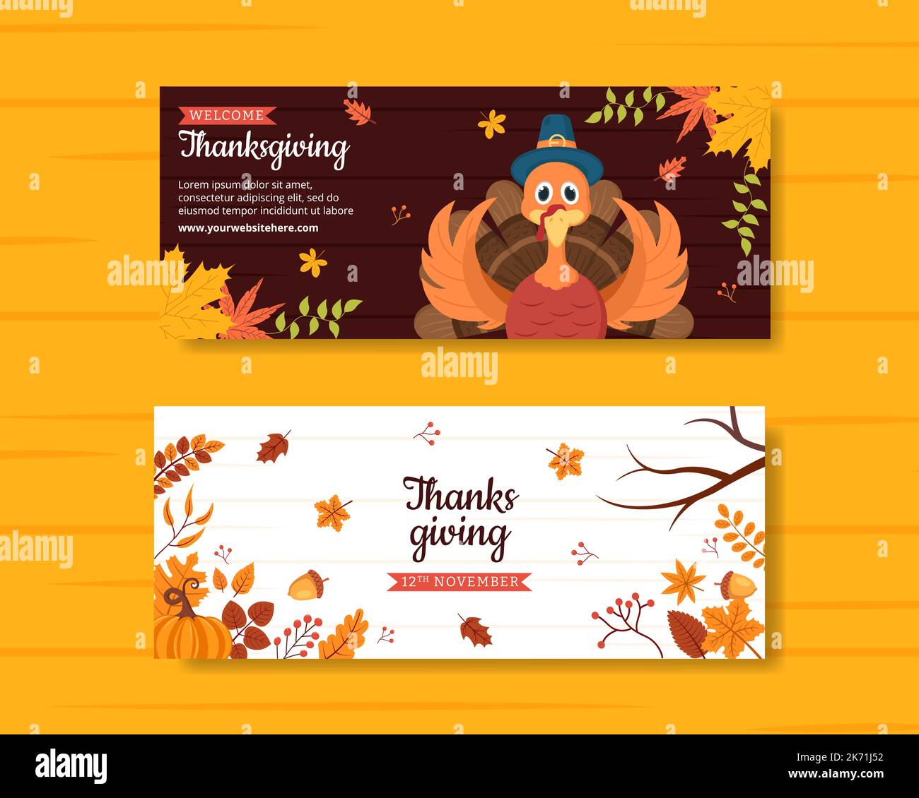 Happy Thanksgiving Celebration Horizontal Banner Flat Cartoon Hand ...