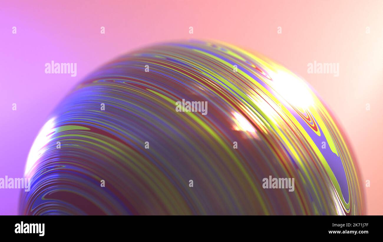 3D rendering of abstract object with liquid marbling effect texture and ...