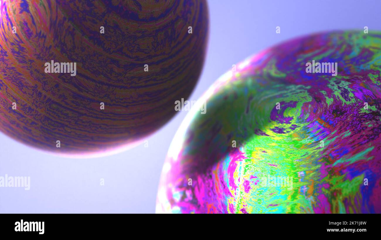 3D rendering of abstract object with liquid marbling effect texture and ...