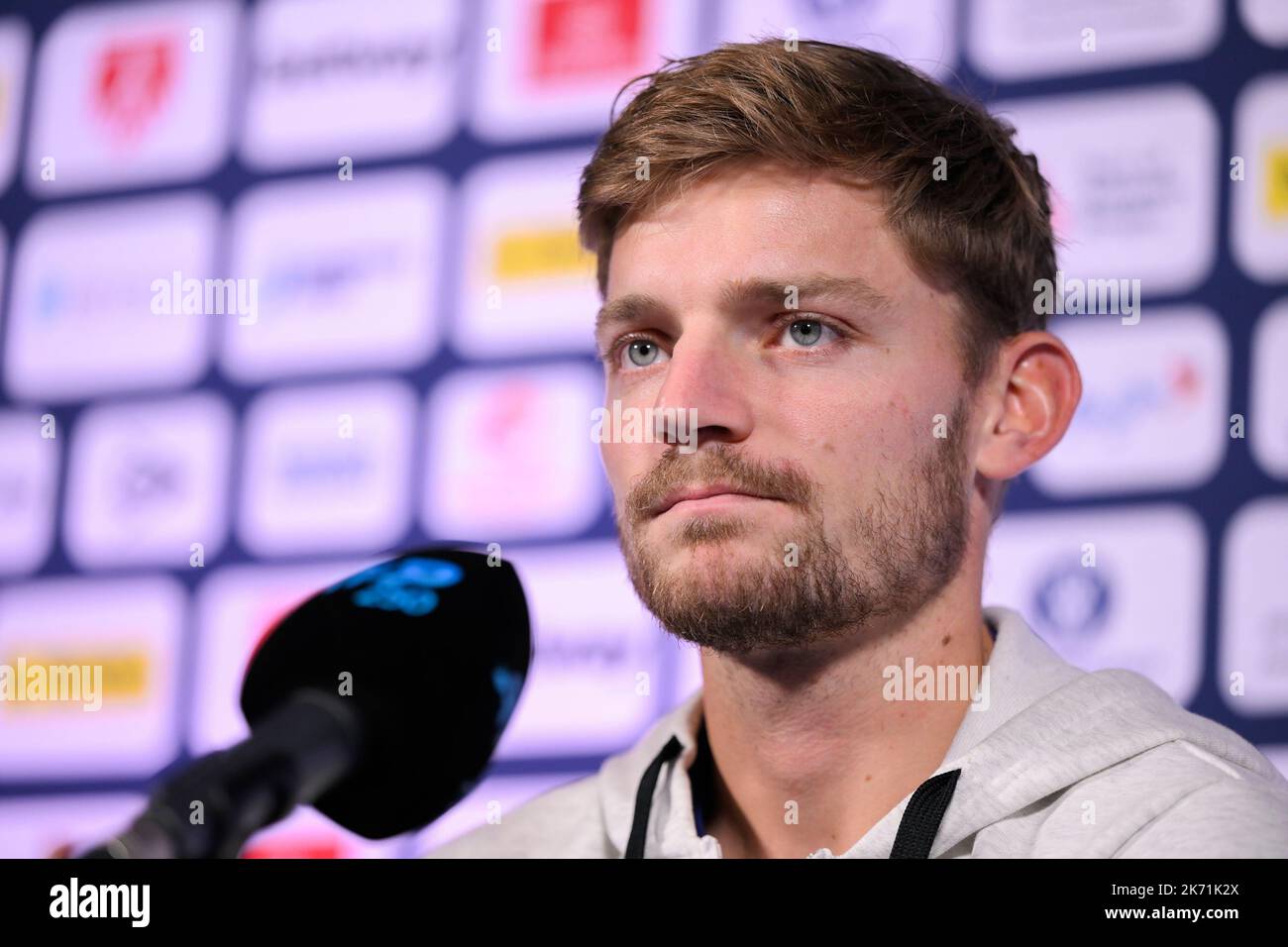 Belgian David Goffin pictured during a press conference at the European ...