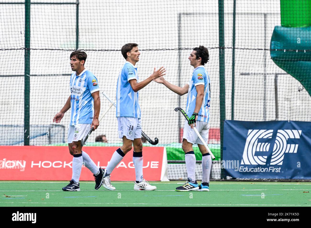 Gantoise's Roman Duvekot celebrates after scoring during a hockey match ...