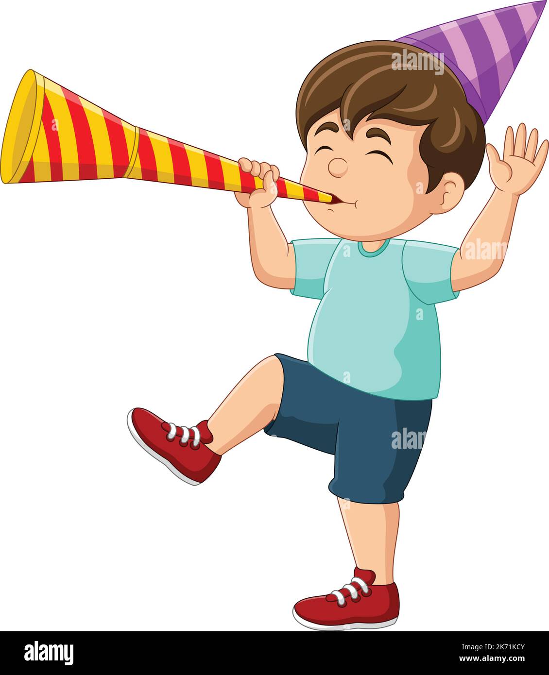Cartoon little boy blowing a trumpet Stock Vector Image & Art - Alamy