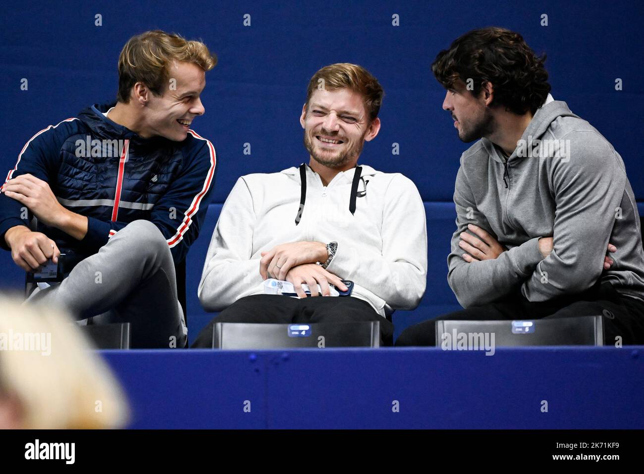 Belgian Michael Geerts, Belgian David Goffin and Goffin's coach Germain ...