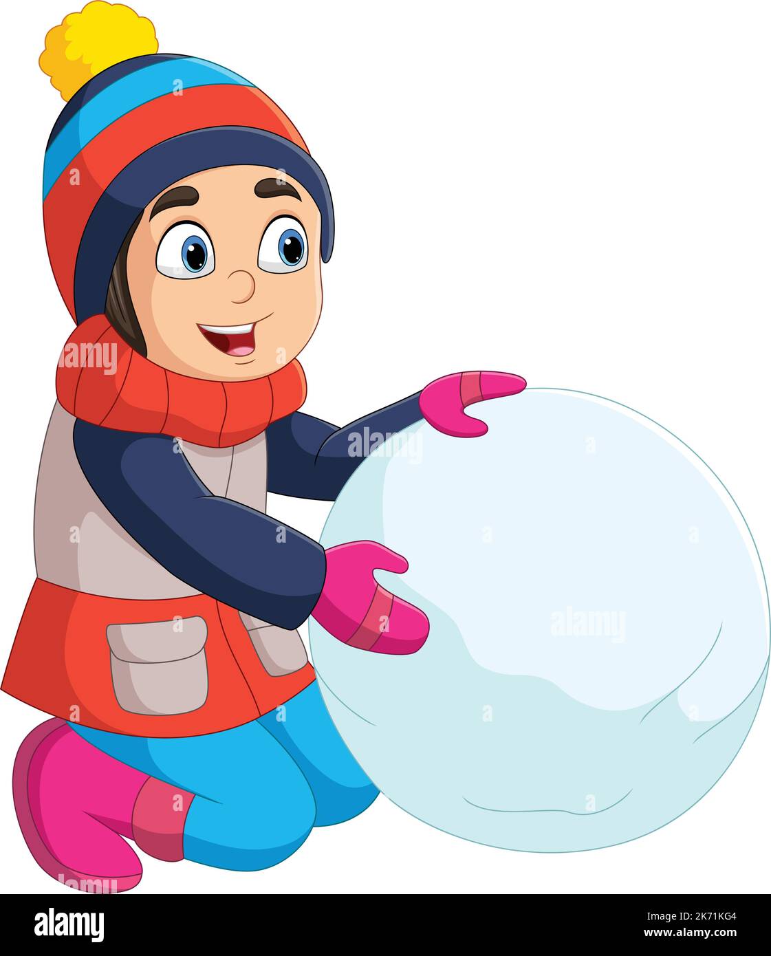 Cartoon little boy in winter clothes with big snowball Stock Vector ...