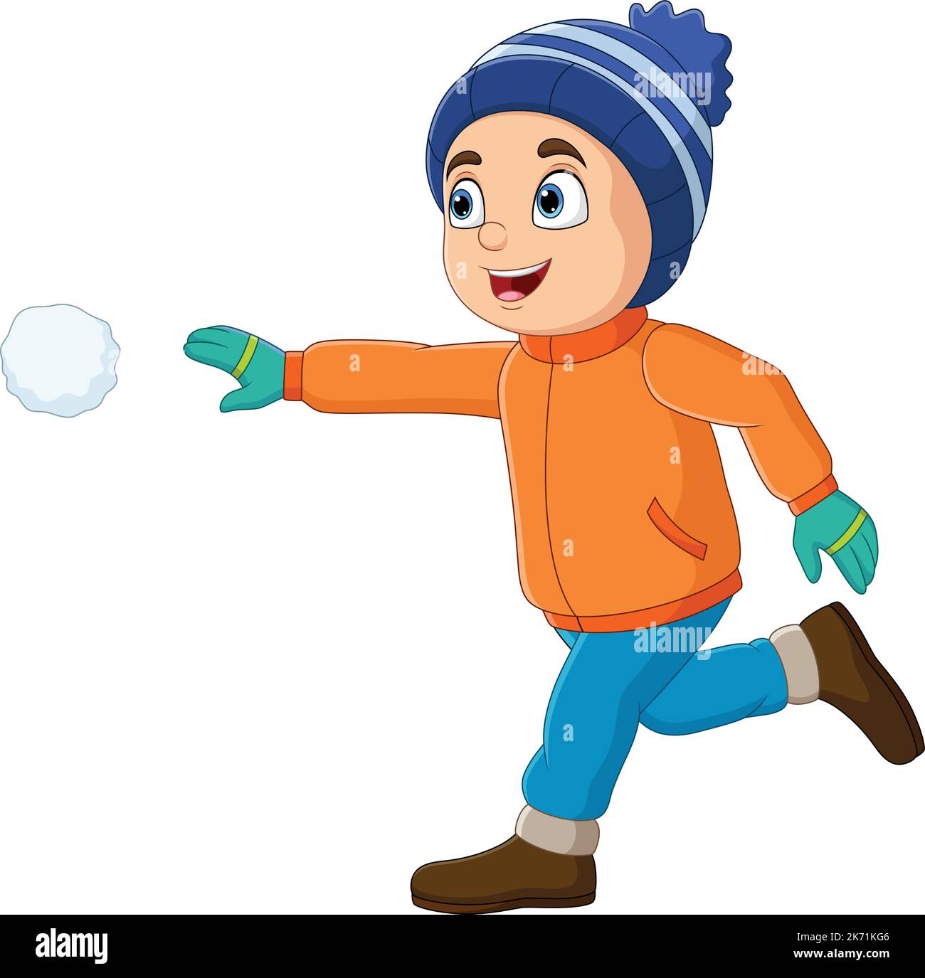 Cartoon little boy in winter clothes throwing snowballs Stock Vector ...