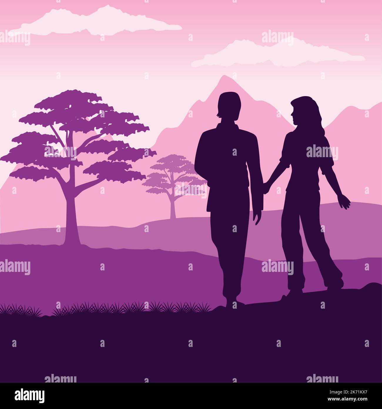 couple silhouette in landscape Stock Vector Image & Art - Alamy