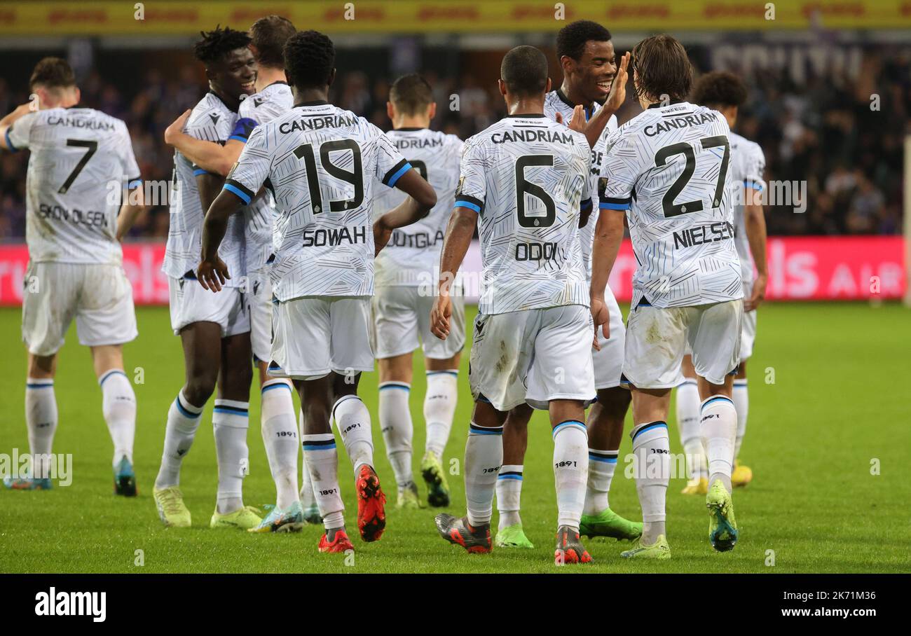 Club's Casper Nielsen celebrates after scoring during a soccer match ...