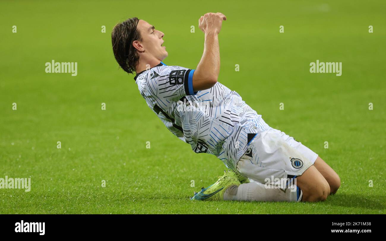 Club's Casper Nielsen celebrates after scoring during a soccer match ...