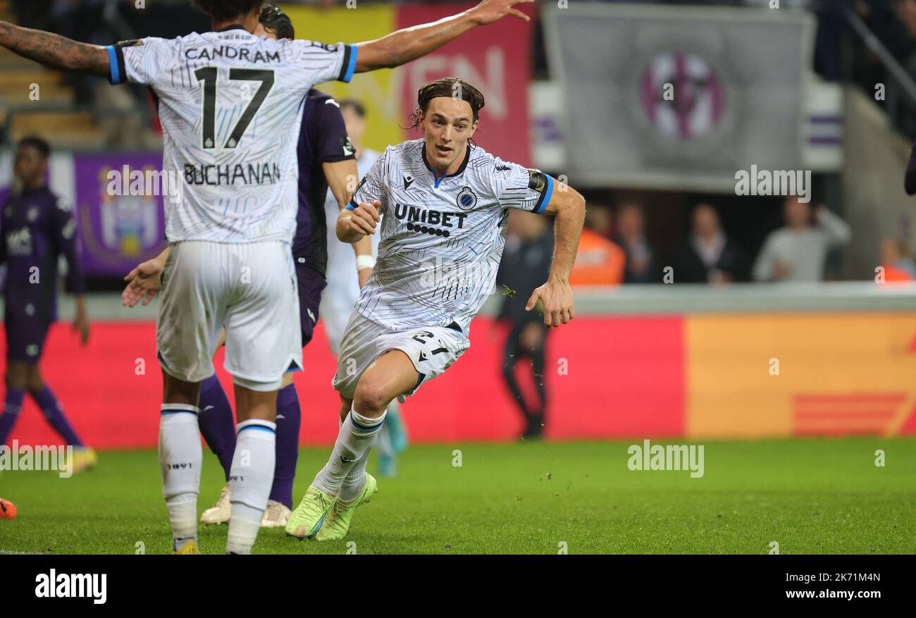 Club's Casper Nielsen celebrates after scoring during a soccer match ...