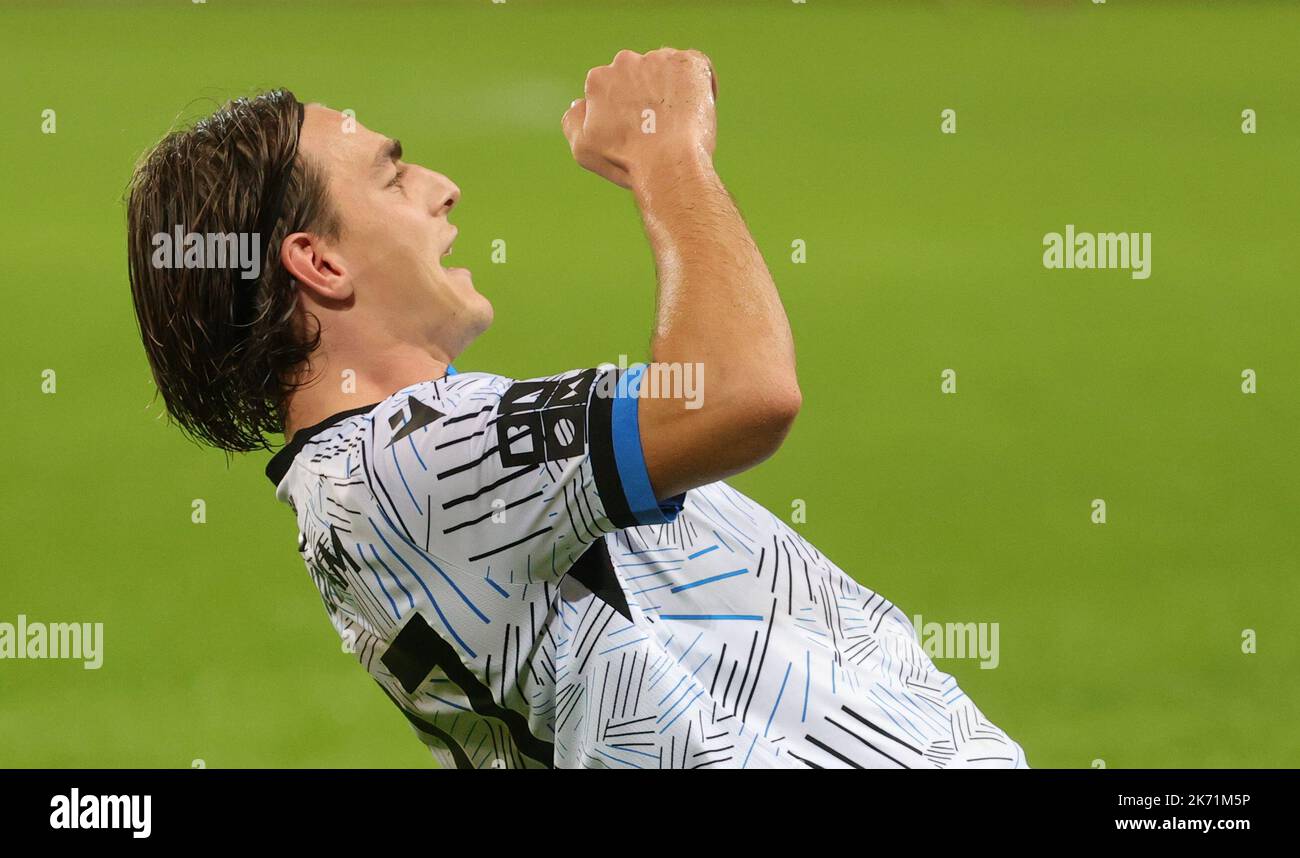 Club's Casper Nielsen celebrates after scoring during a soccer match ...