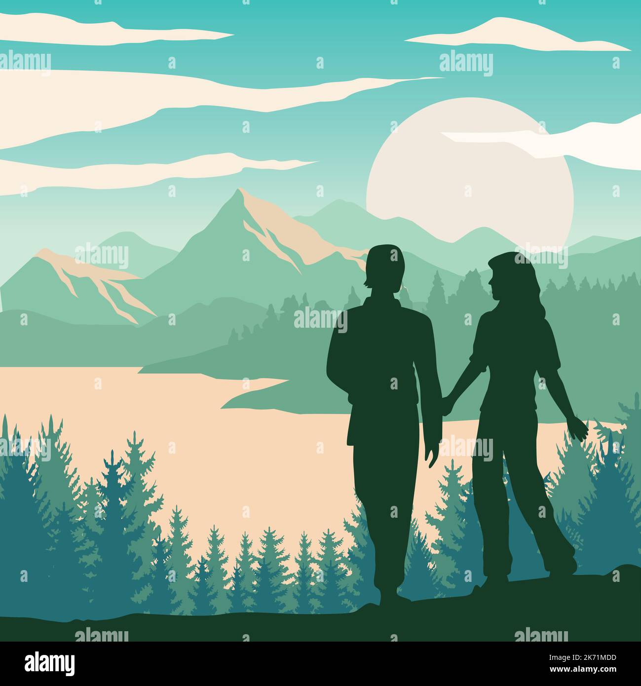 Romantic couple walking forest Stock Vector Images - Alamy