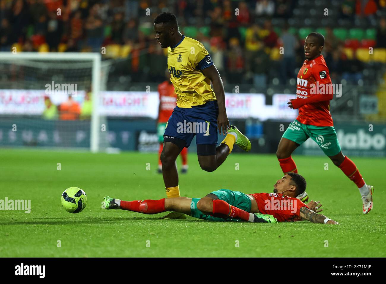 Union's Victor Boniface and Oostende's Fanos Katelaris fight for the ...