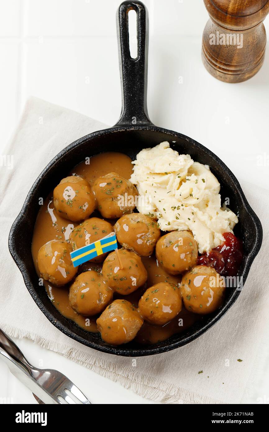 Swedish Traditional Meatballs with Boiled Vegetable. Mashed Potatoes ...