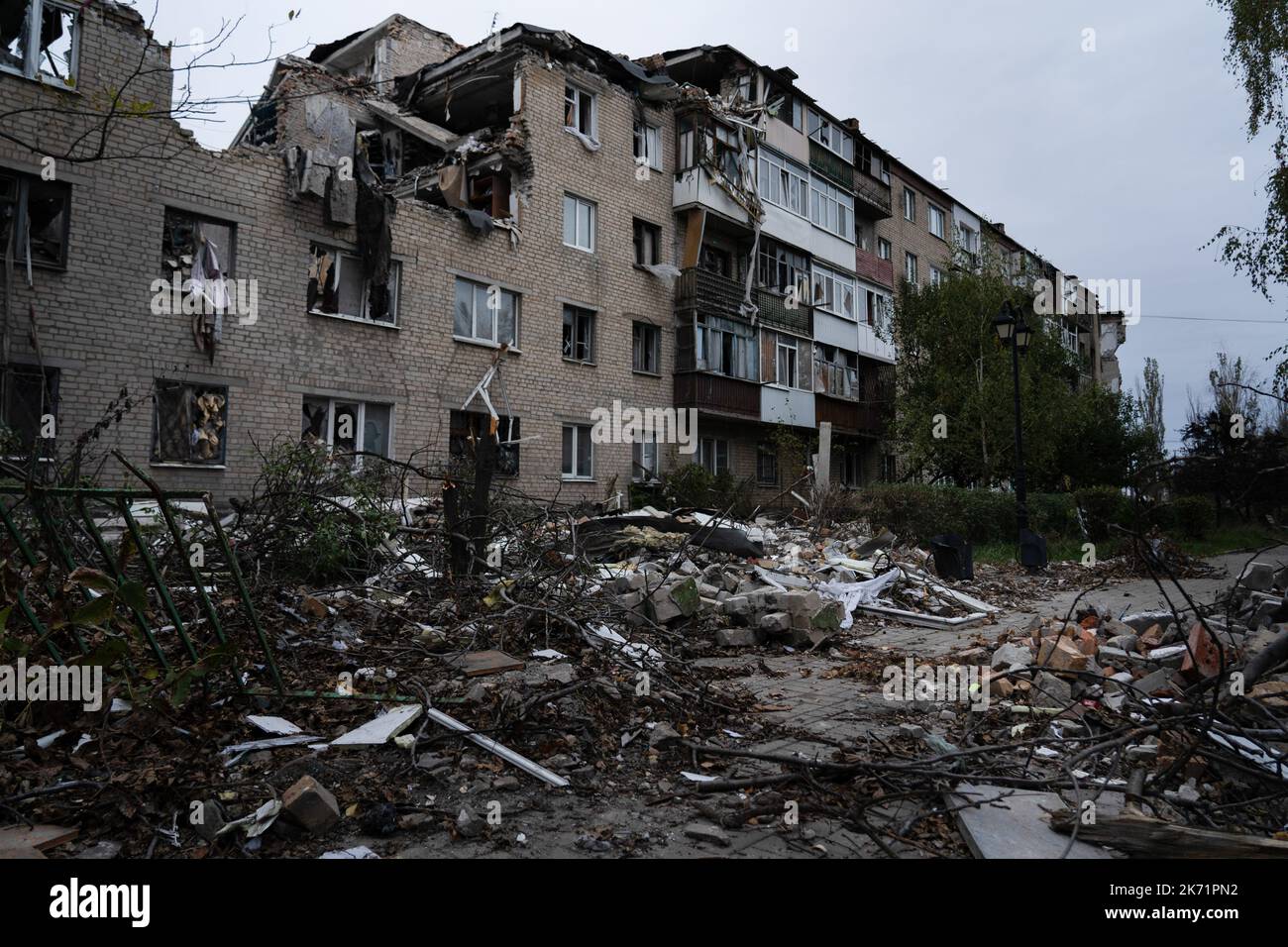 Bakhmut, Ukraine. 09th Oct, 2022. Destroyed residential buildings seen ...