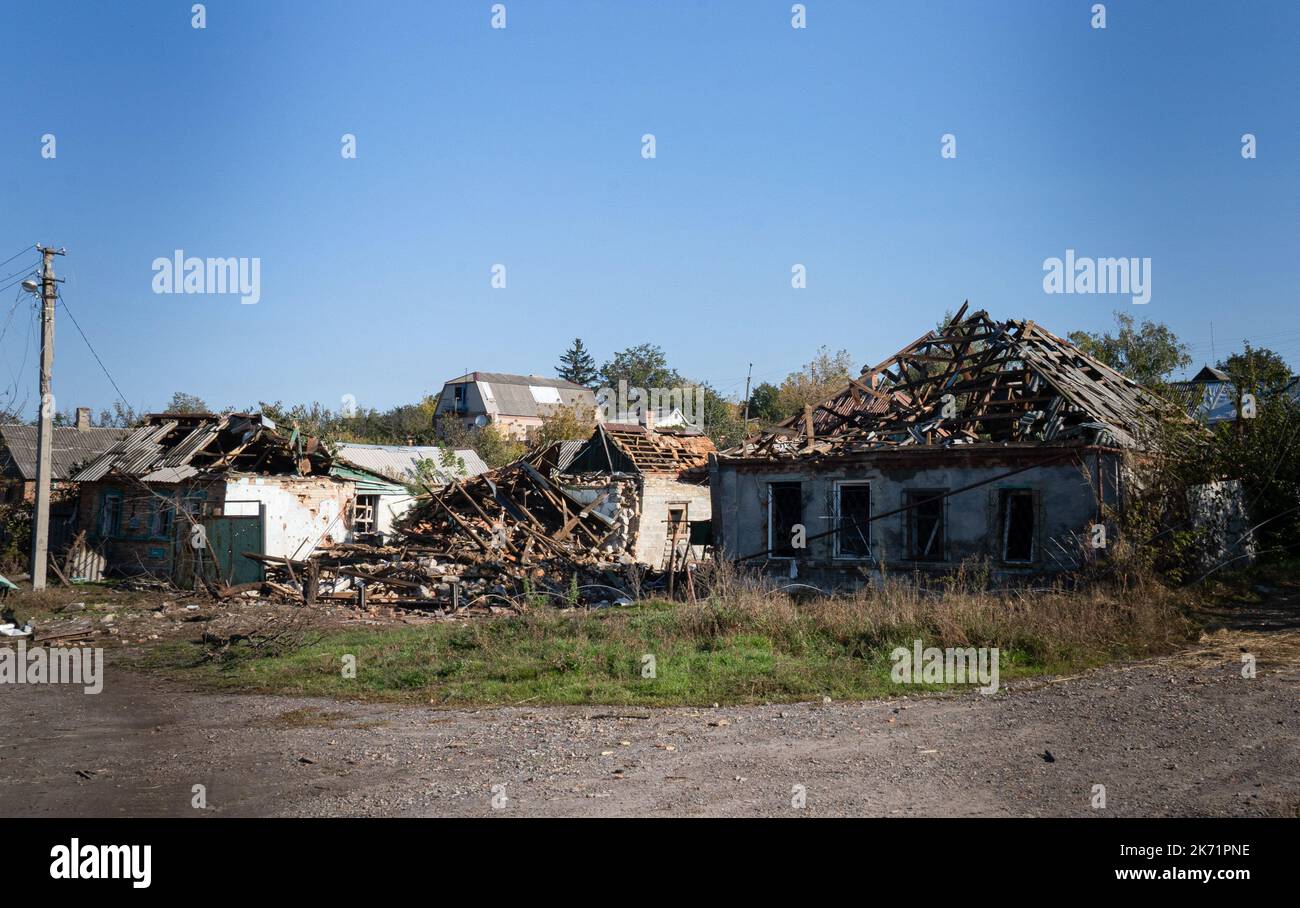 Bakhmut, Ukraine. 15th Oct, 2022. Destroyed residential buildings seen ...