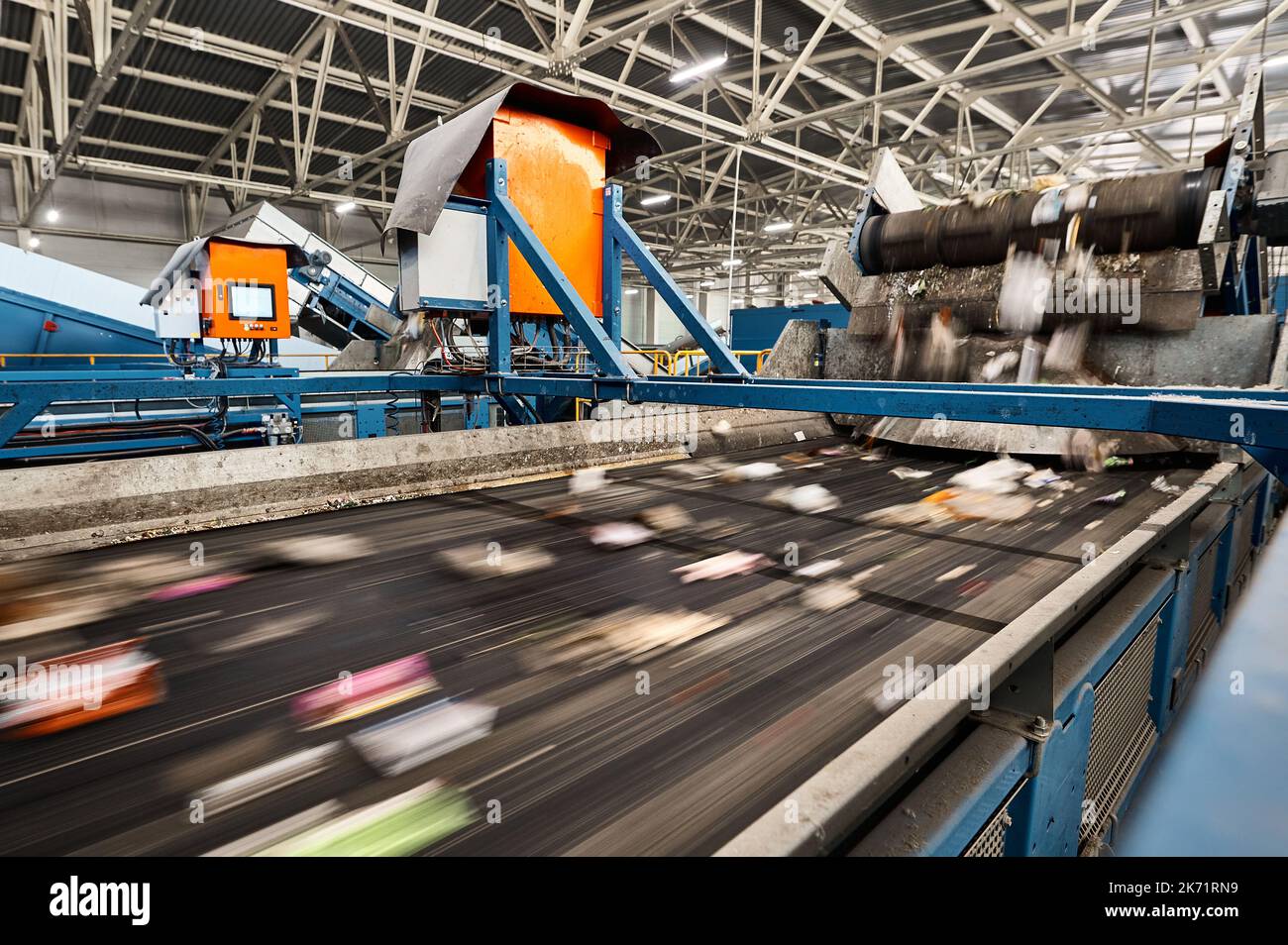 Conveyor belt transports sorted litter at recycling plant Stock Photo ...