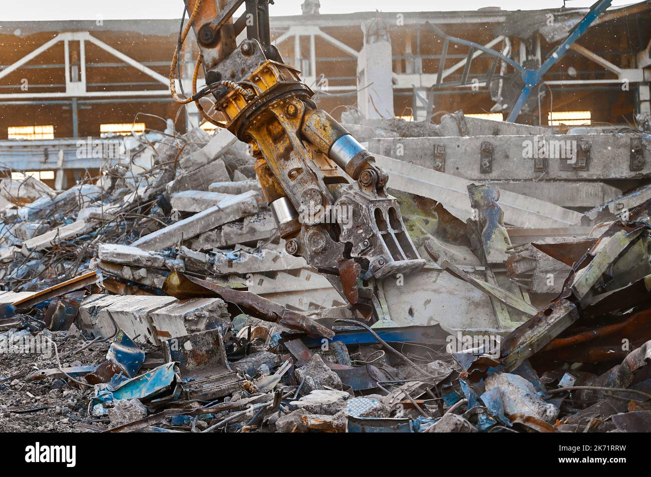 Part of destroyed industrial building at demolition site Stock Photo ...