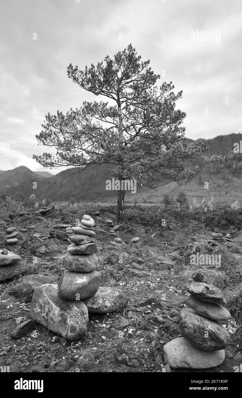 Stone pyramid in mountains Black and White Stock Photos & Images - Alamy