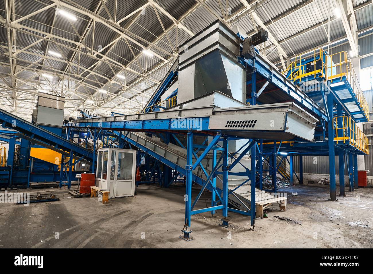 Large production line with conveyors carrying trash at plant Stock ...