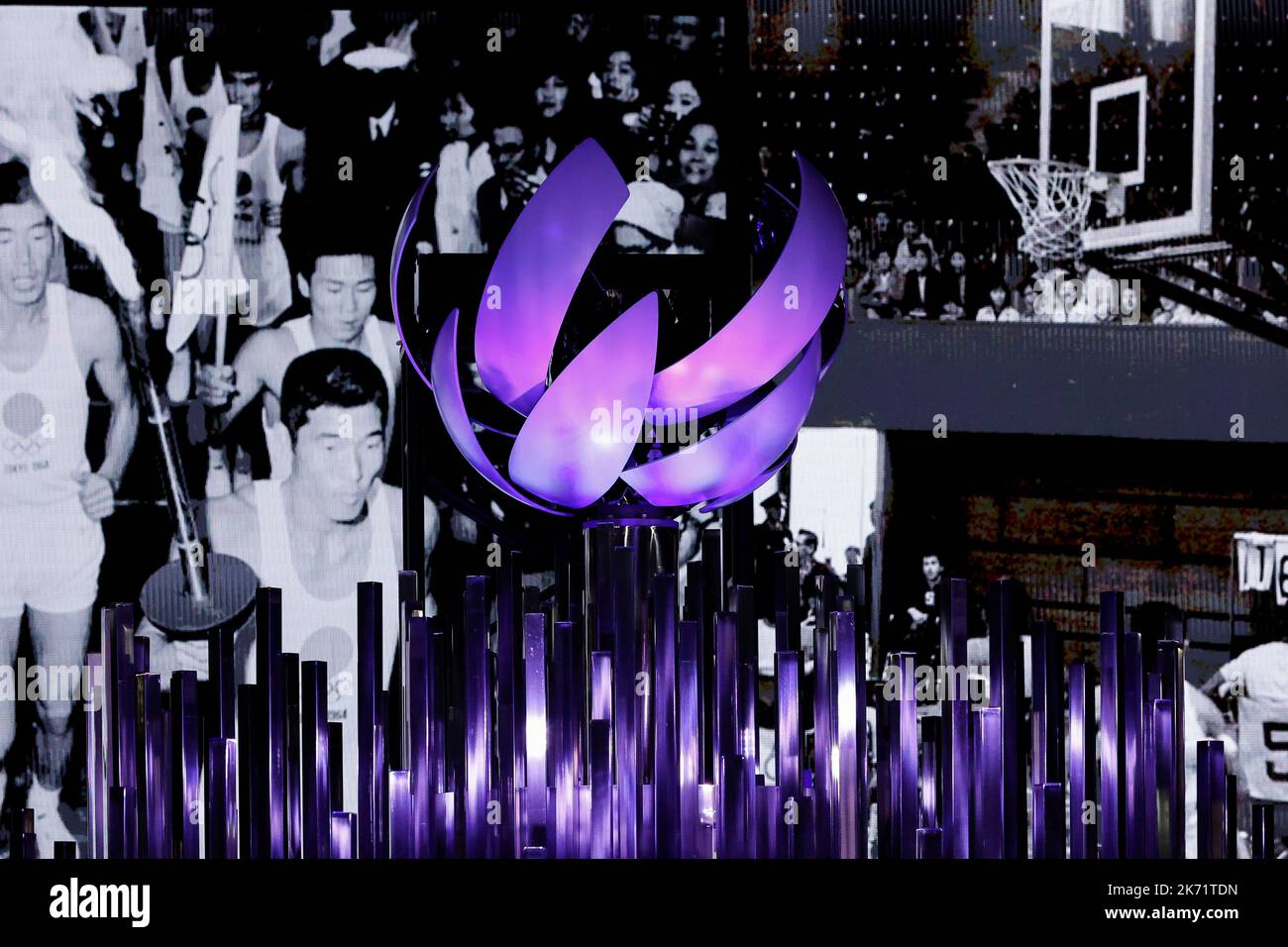 Tokyo, Japan. 15th Oct, 2022. A huge screen displays the history of the ...