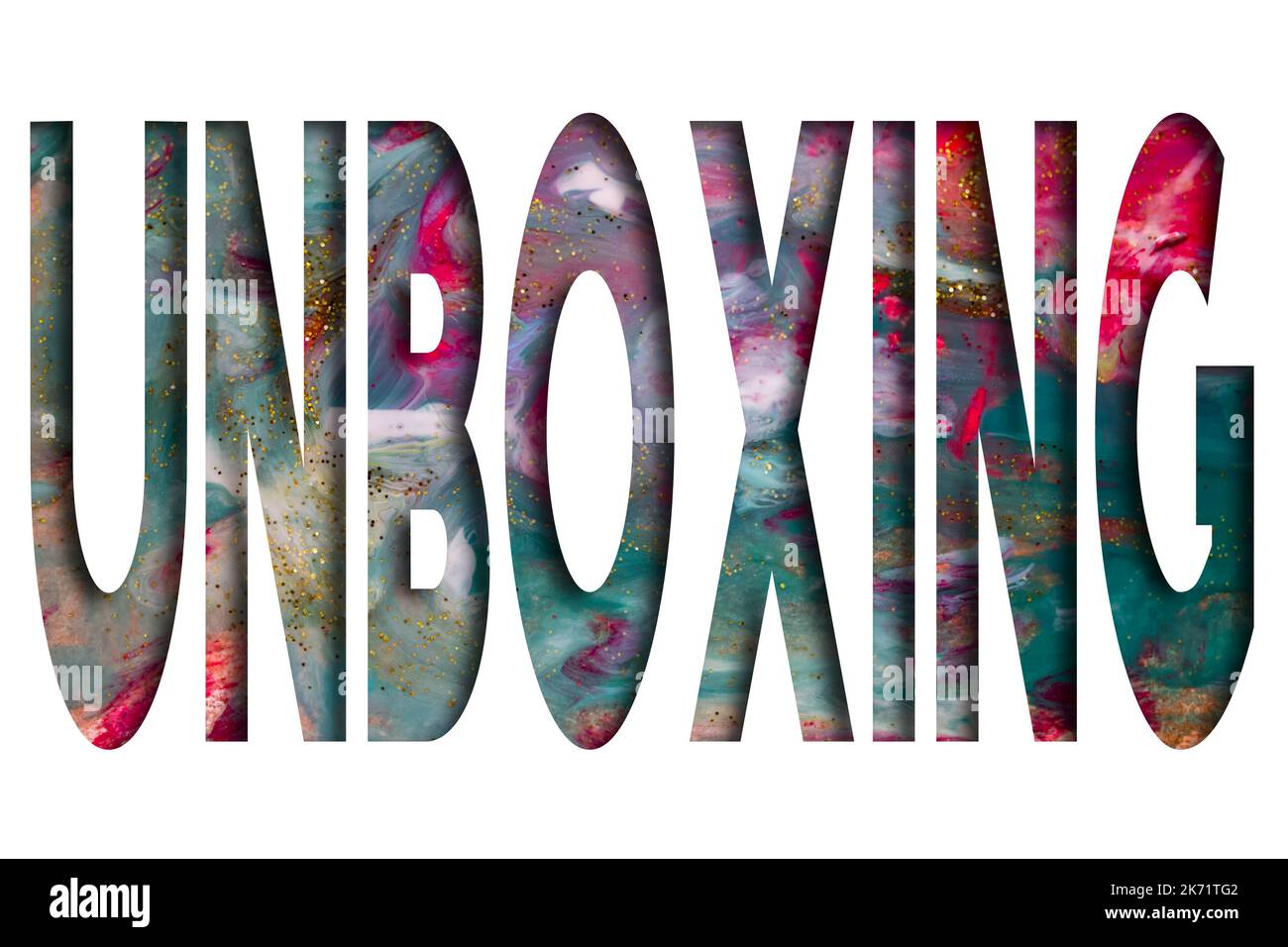 Abstract Natural Luxury art, fluid painting with Unboxing text, alcohol ...