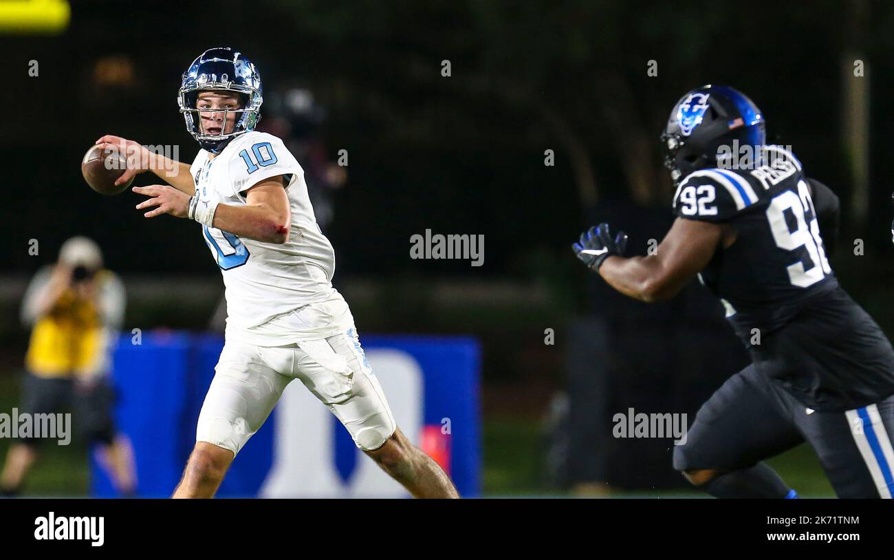 October 15, 2022: North Carolina freshman Drake Maye (10) passes the ...