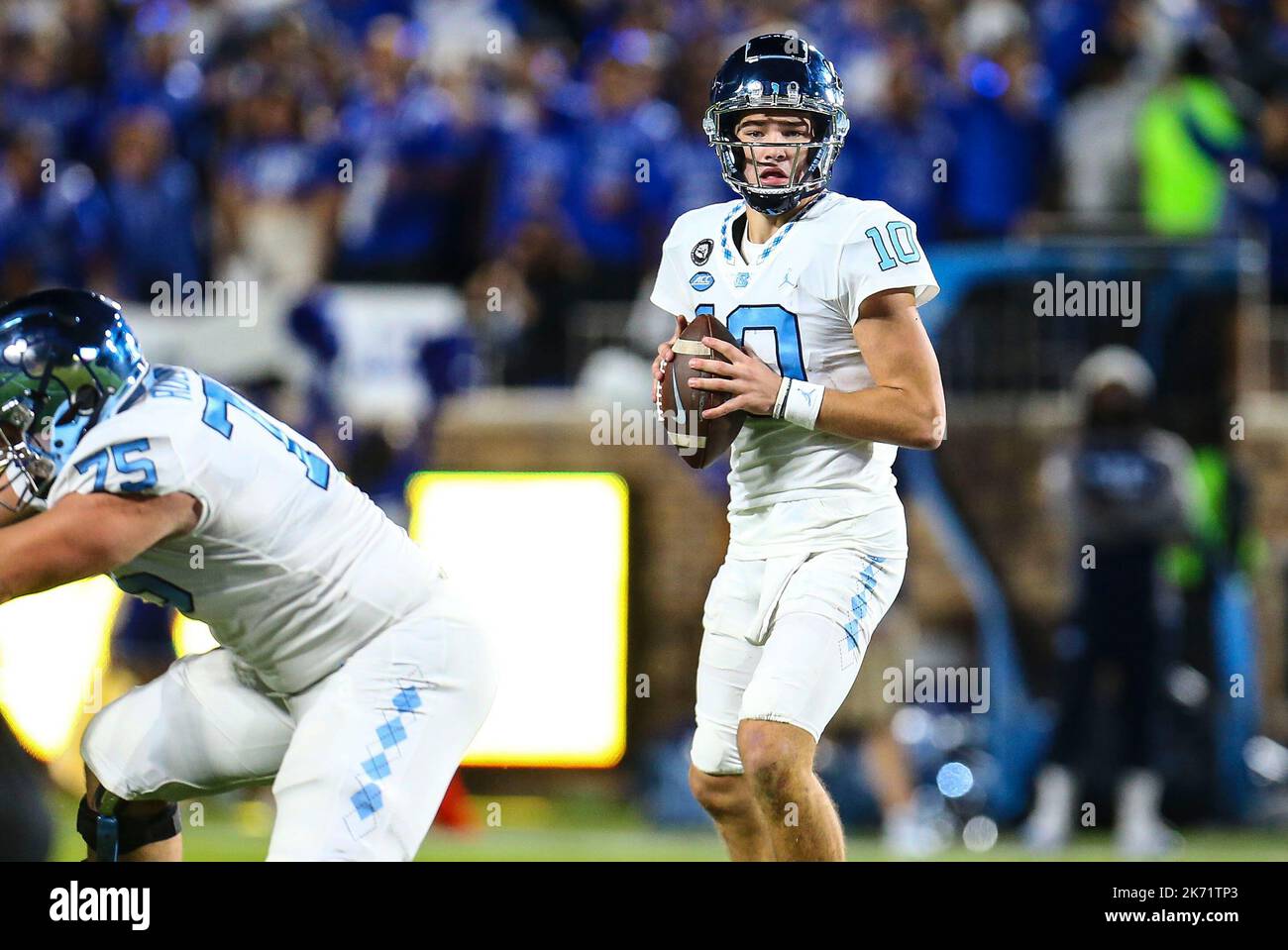 October 15, 2022: North Carolina freshman Drake Maye (10) looks for ...