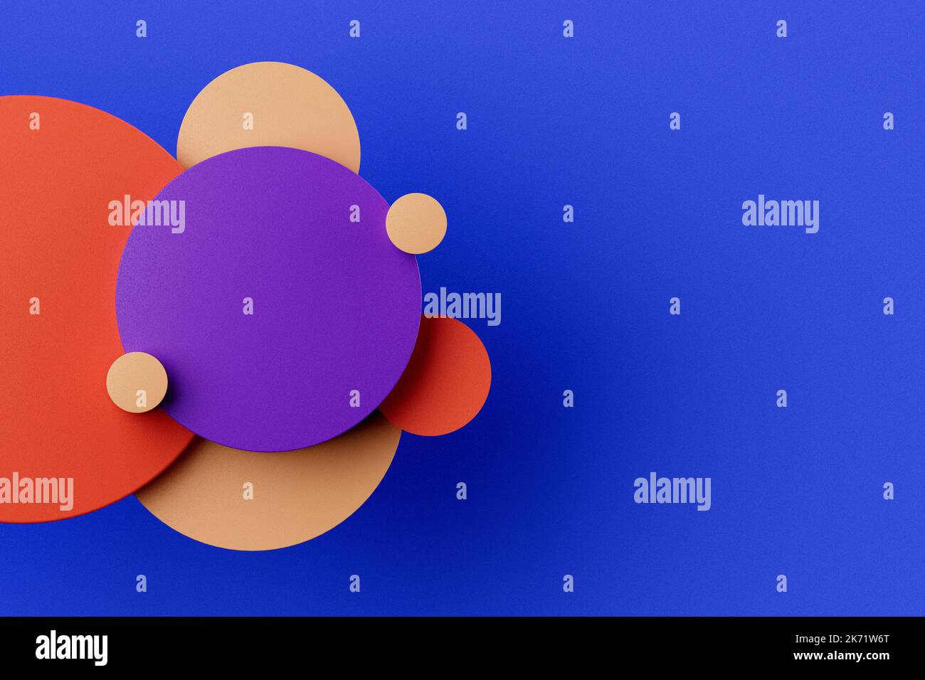 Textured colored circles shapes on blue background 3d render Stock ...