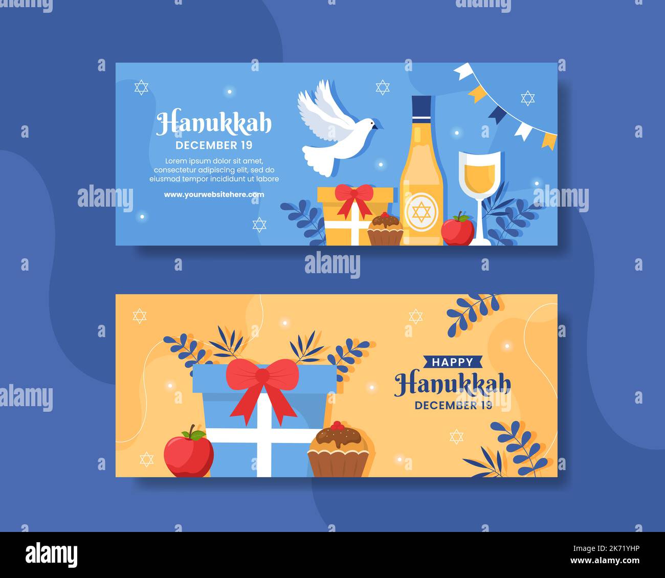 Hanukkah Jewish Holiday Horizontal Banner Flat Cartoon Hand Drawn ...