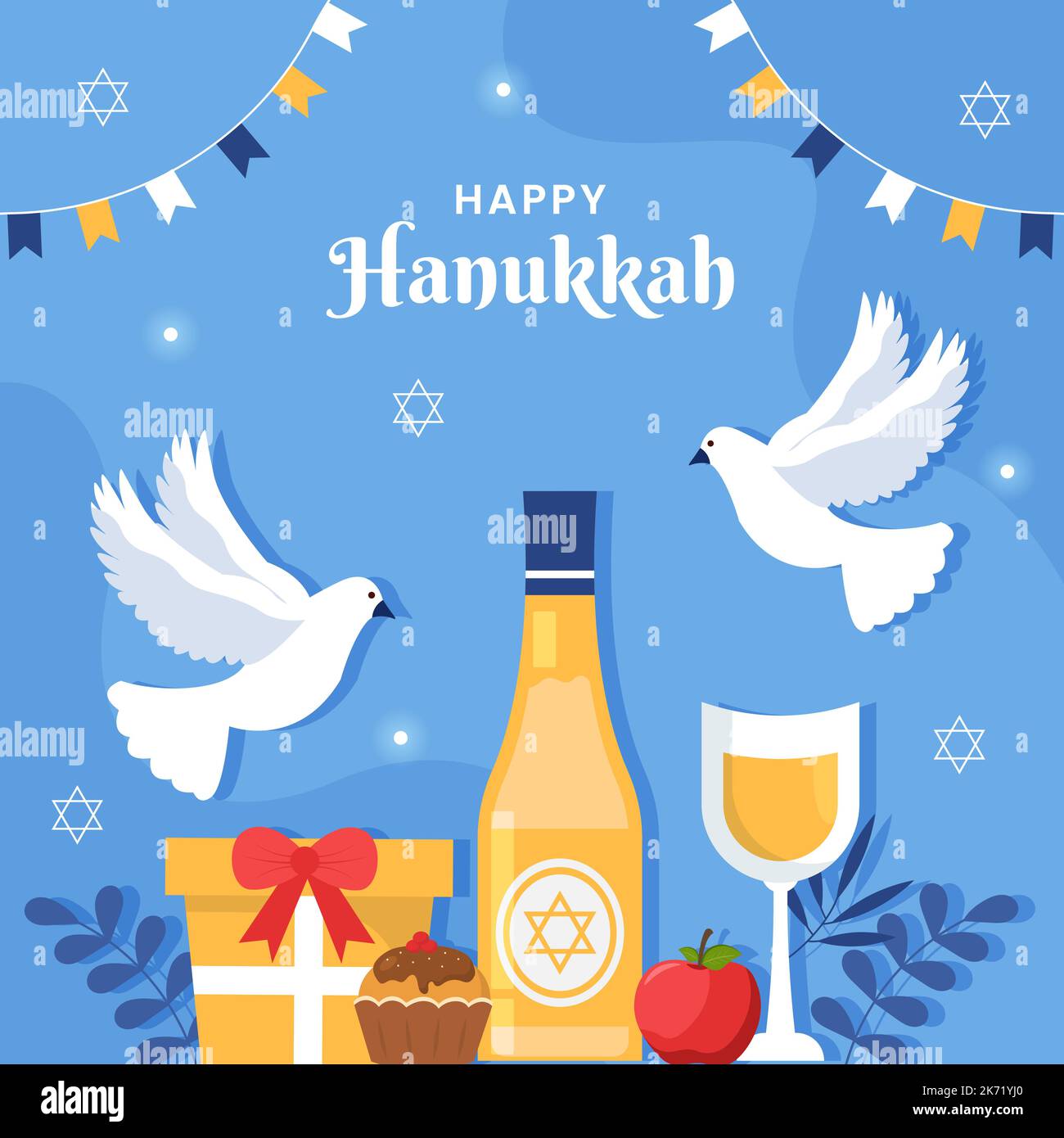 Hanukkah Jewish Holiday Social Media Post Flat Background Cartoon Hand ...