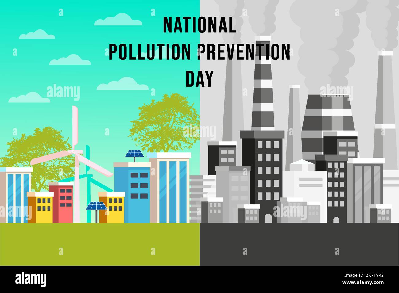National Pollution Prevention Day with cities unpolluted and cities with highly polluted Stock ...