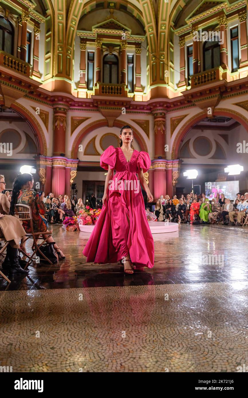 A model wearing an outfit by designer Aje walks the runway during the ...