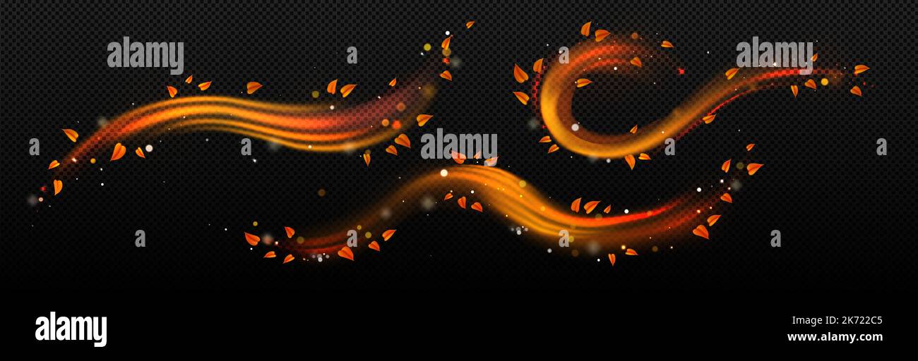 Abstract autumn wind swirls with yellow leaves png. Realistic vector ...