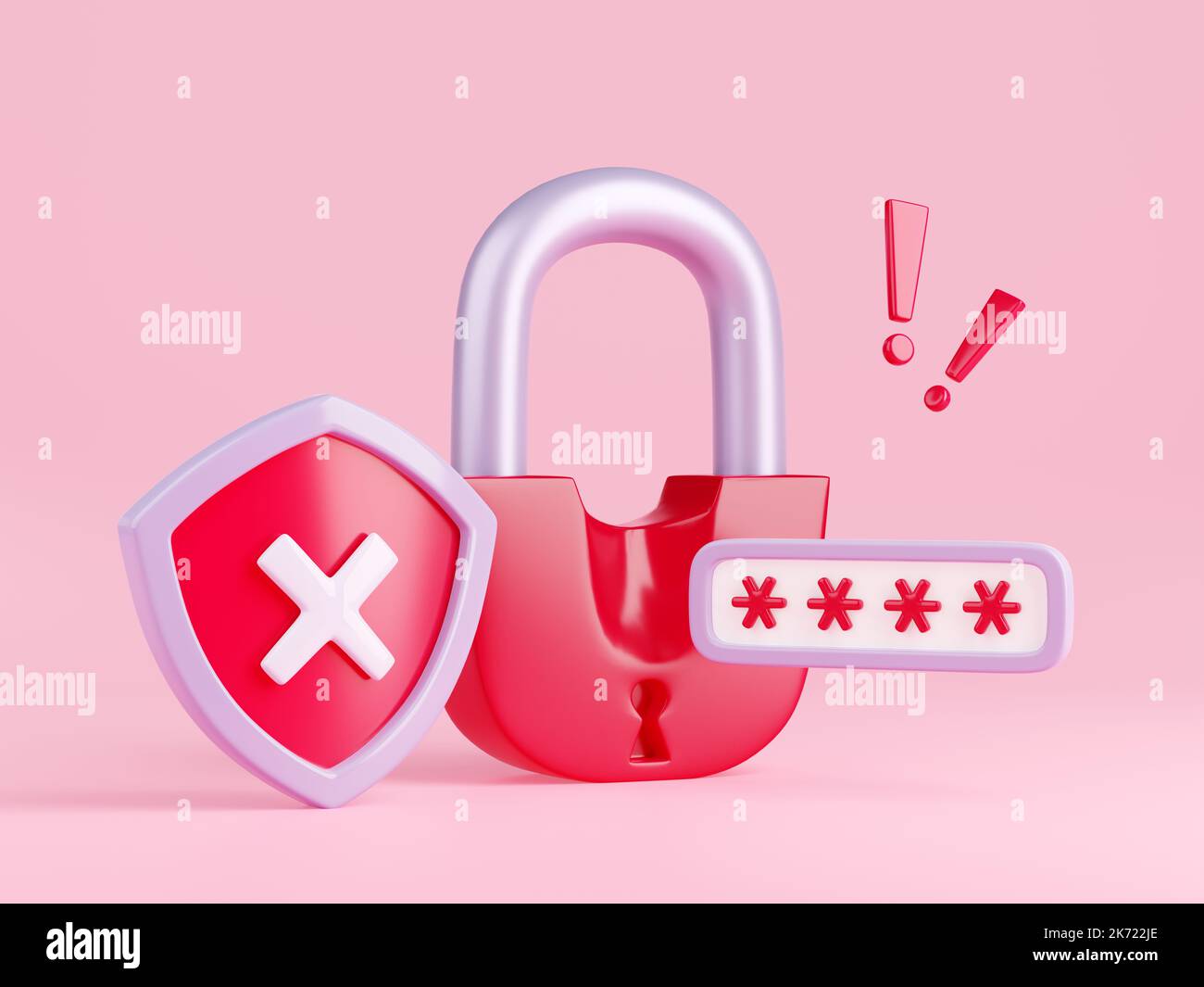 Concept Of Security Warning Wrong Password Or Login Error With Red Padlock Shield With Cross