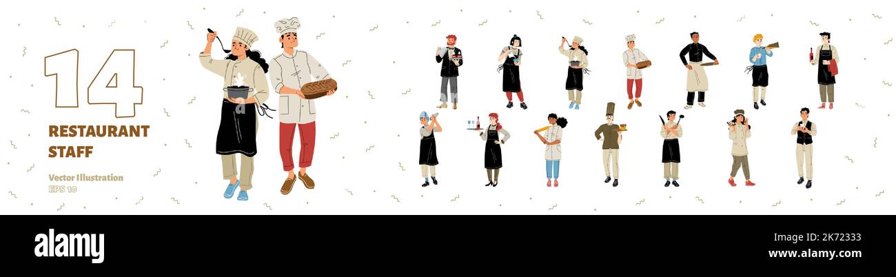 Set of restaurant staff, cafe employees team chef, waiter, manager and ...