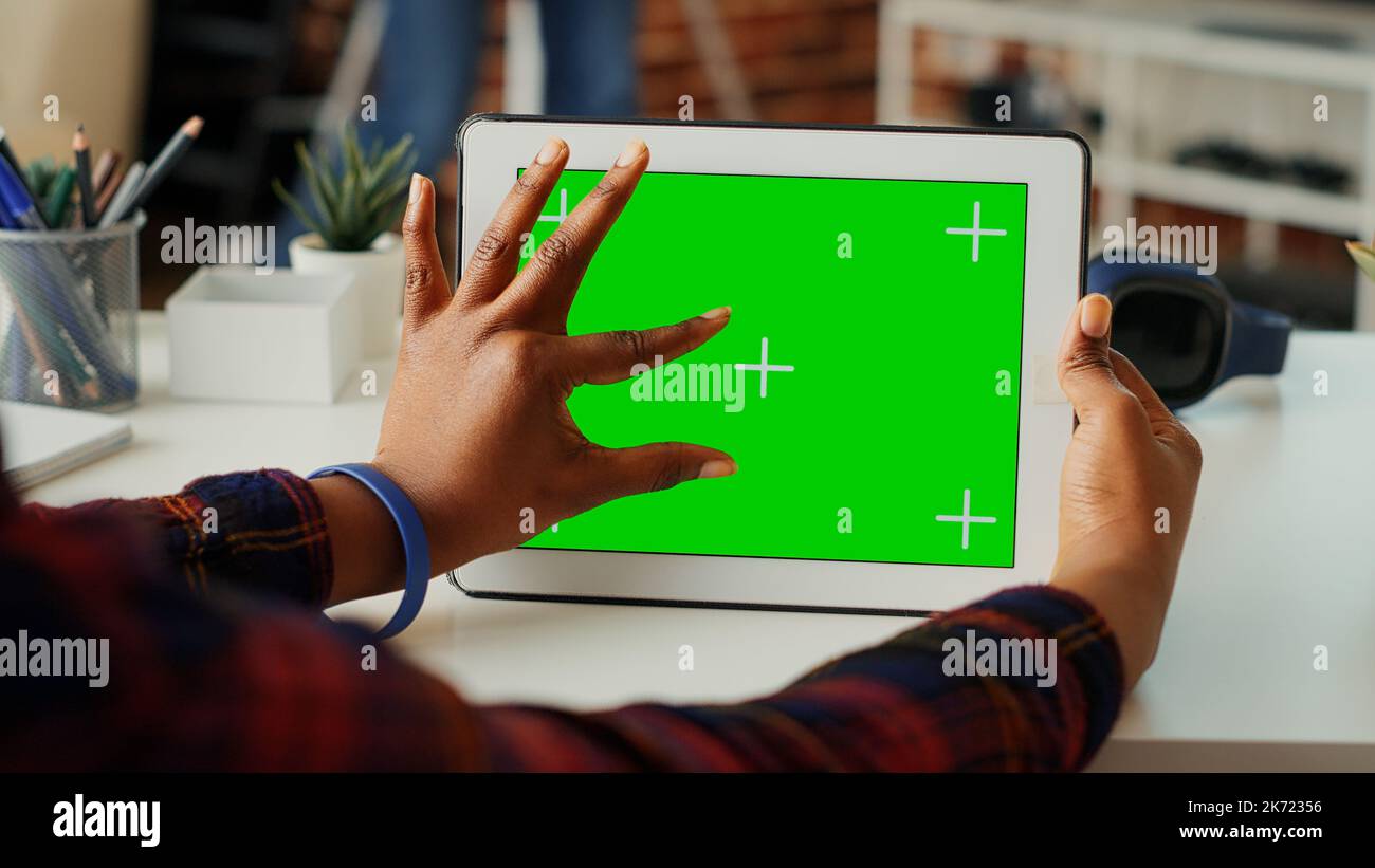 Office employee using horizontal greenscreen hi-res stock photography ...