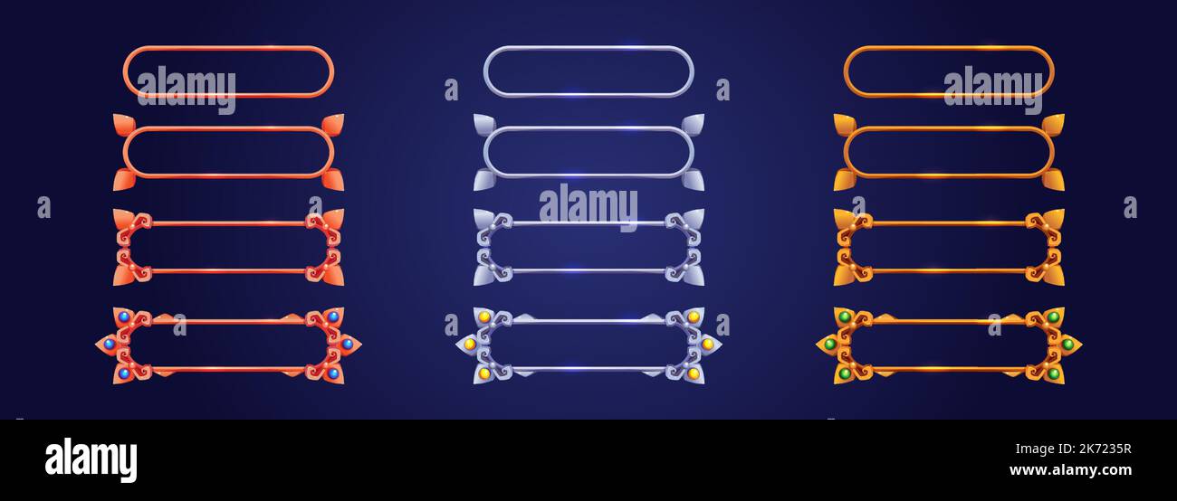 Game frames, bronze, gold and silver horizontal borders with ornate ...