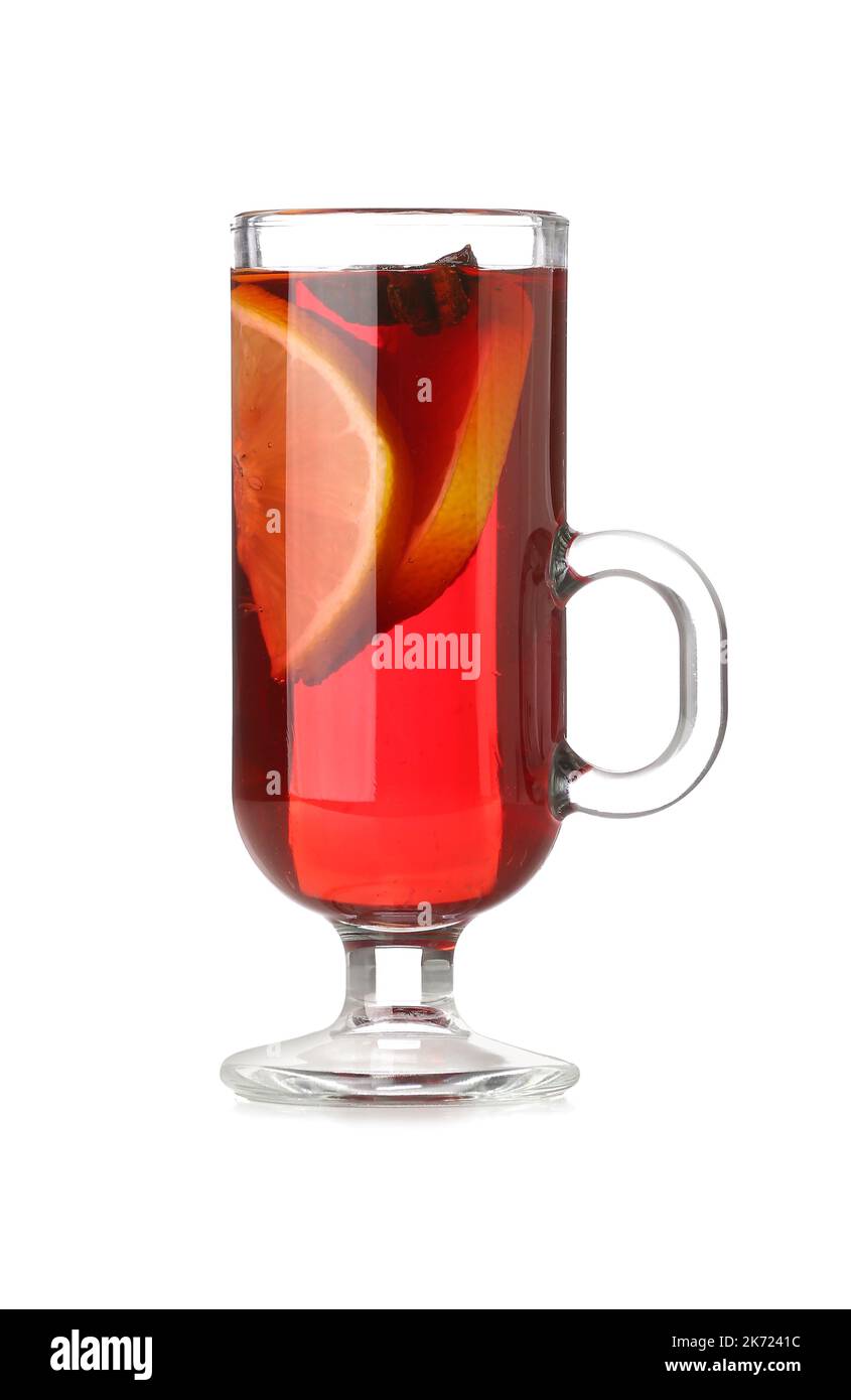 Glass cup of tasty mulled wine isolated on white background Stock Photo ...