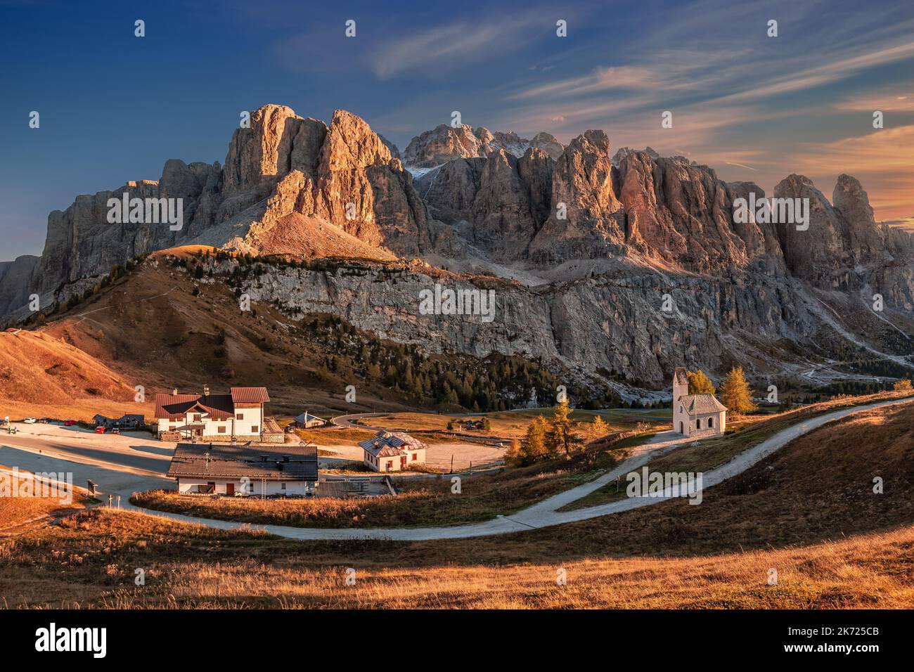 Gardena Pass, Italy - Panoramic view of the Brunecker Turm mountain ...