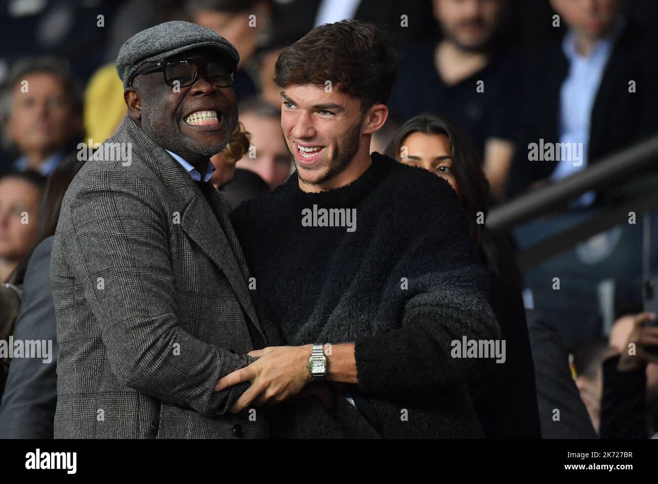 Basile Boli and Pierre Gasly attending the Ligue 1 match Paris Saint ...