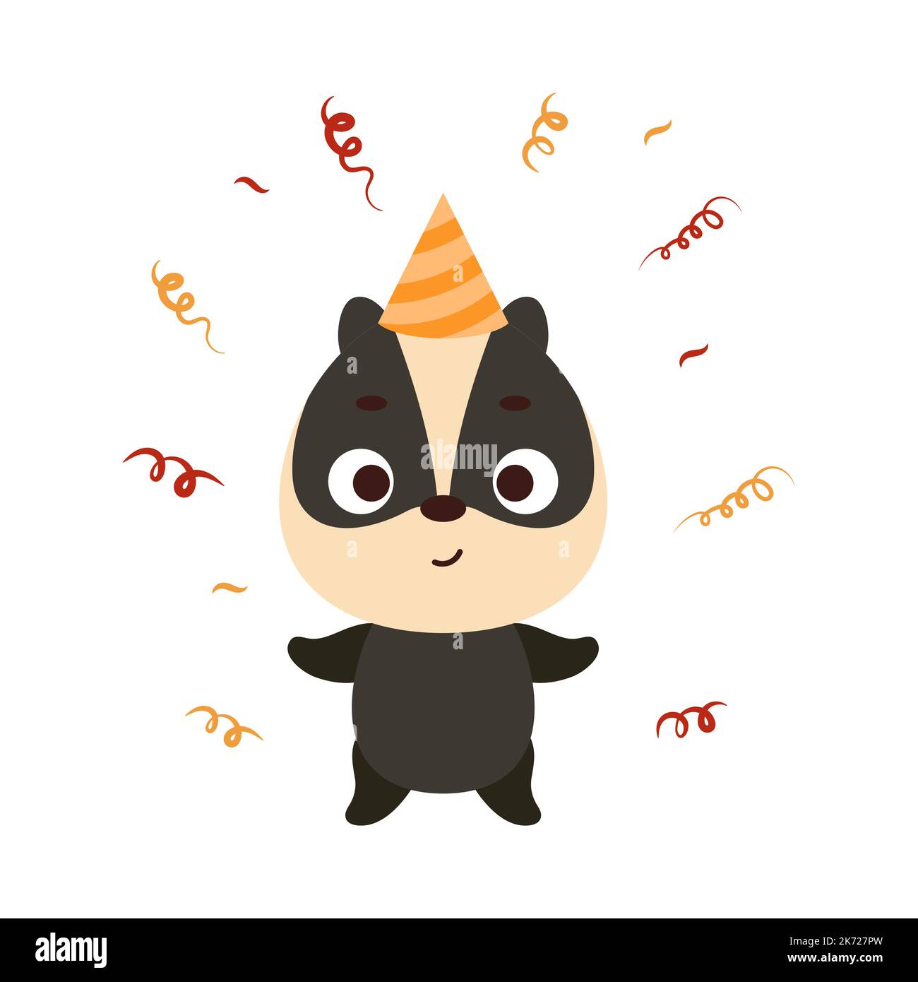 Cute little badger in birthday hat on white background. Cartoon animal ...