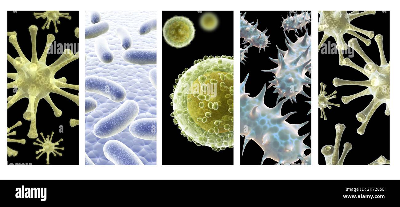 Collection of horizontal or vertical banners with pathogenic bacterias ...
