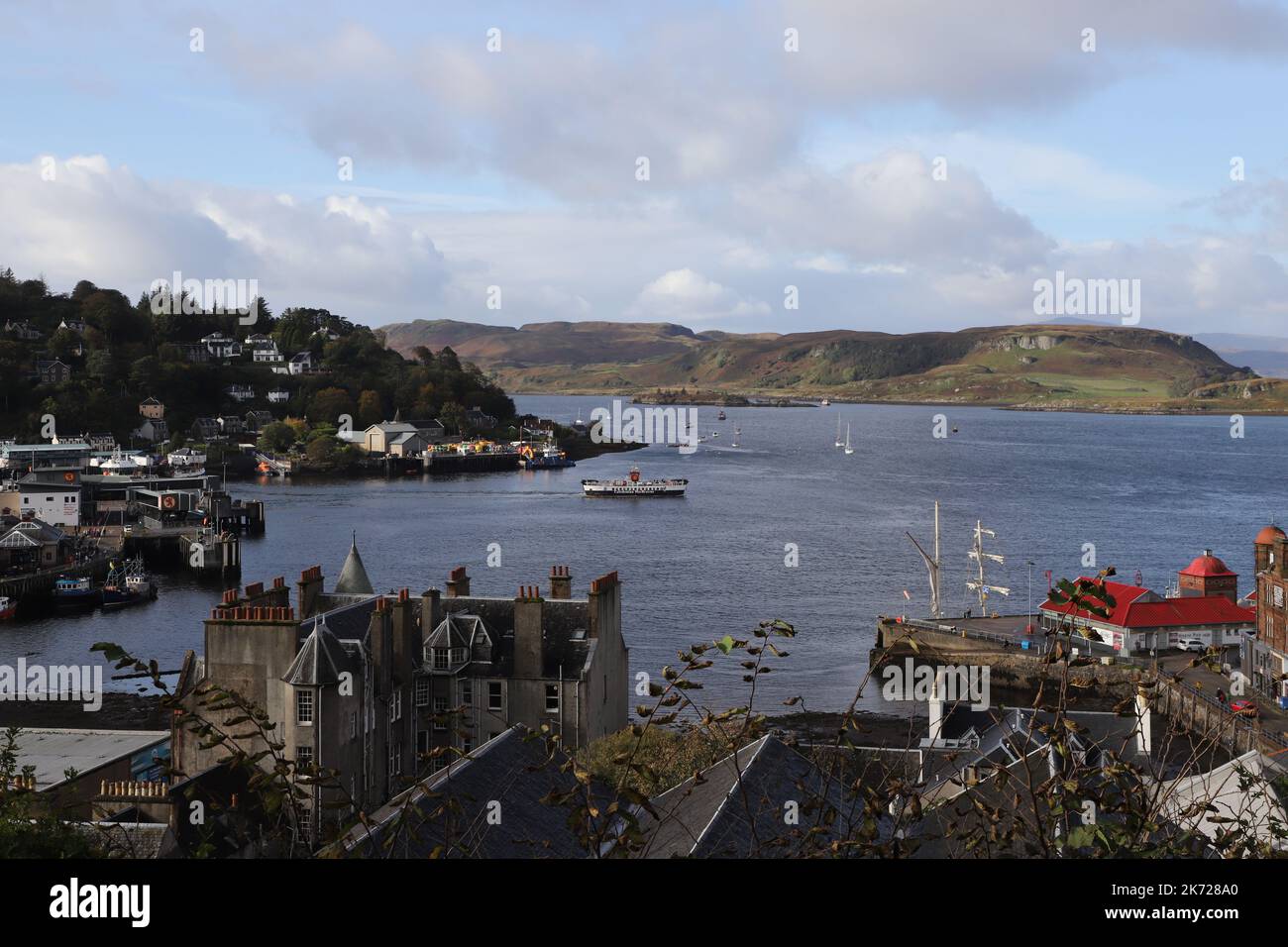 Elevated view of Caledonian MacBrayne ferry Loch Frisa in Sound of ...