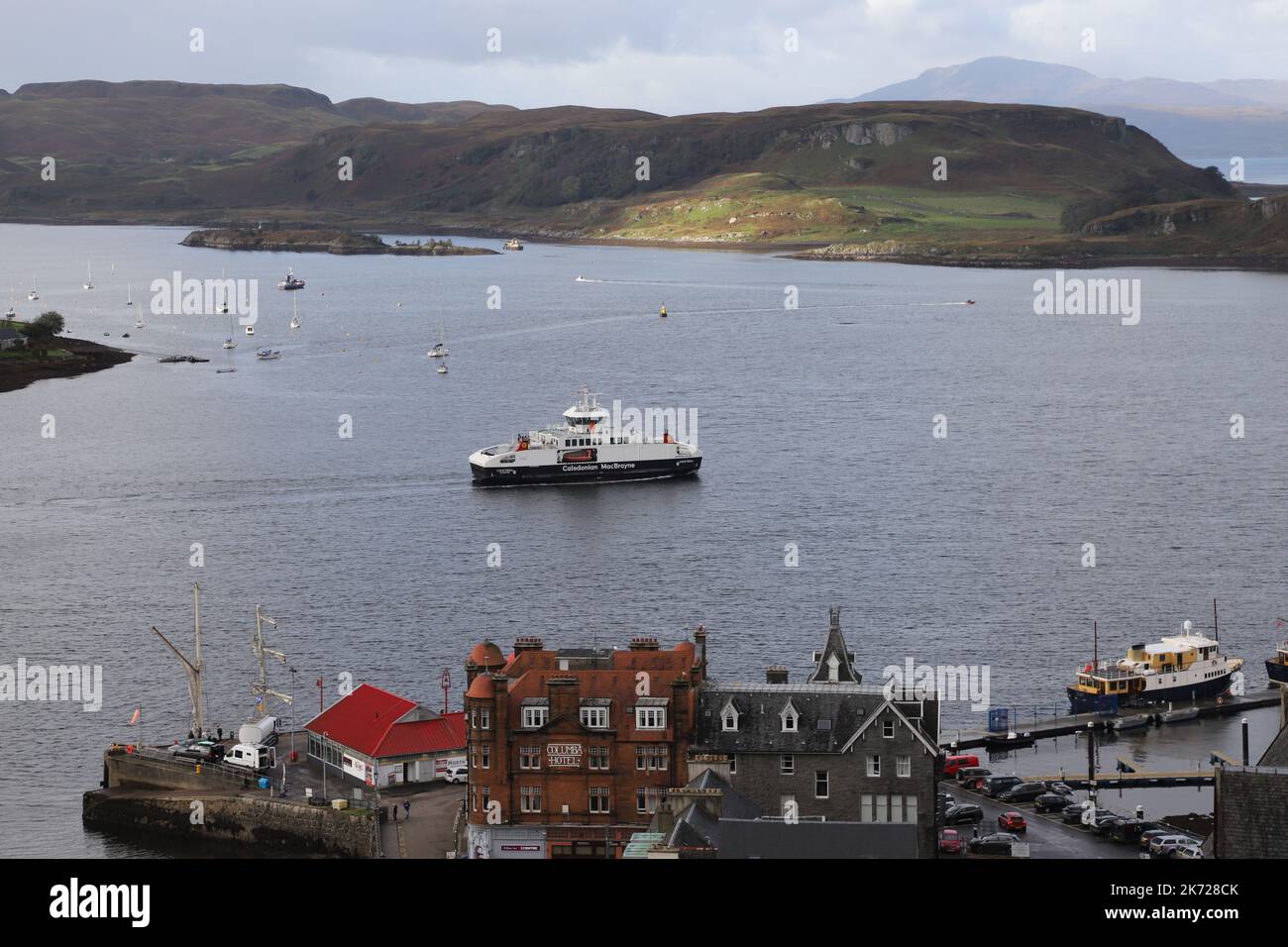 Elevated view of Caledonian MacBrayne ferry Loch Frisa in Sound of ...