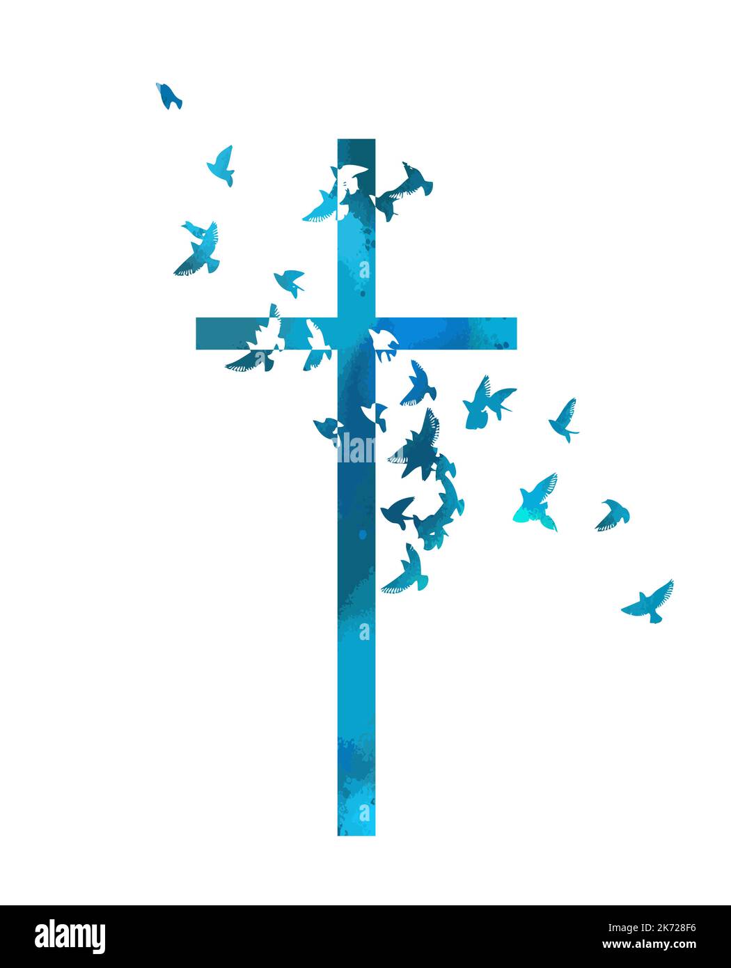 Dove on peace and cross isolated religion symbol. Blue religious cross ...