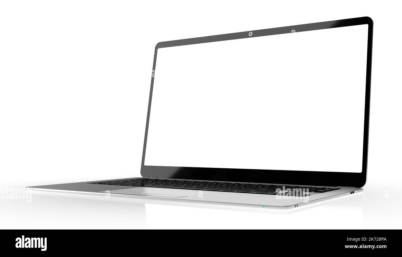 Modern laptop with empty screen on white background - 3D illustration ...