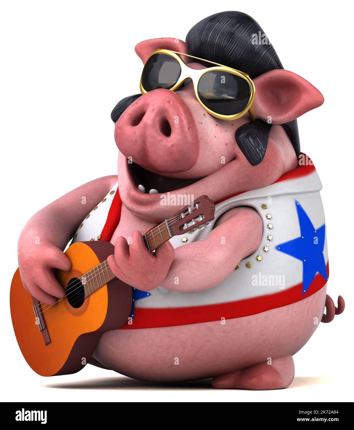 Fun 3D cartoon illustration of a pig rocker Stock Photo - Alamy