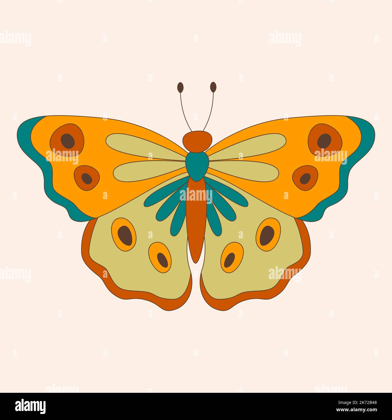 Retro 60s 70s hippie groovy butterfly for cards, stickers or poster ...